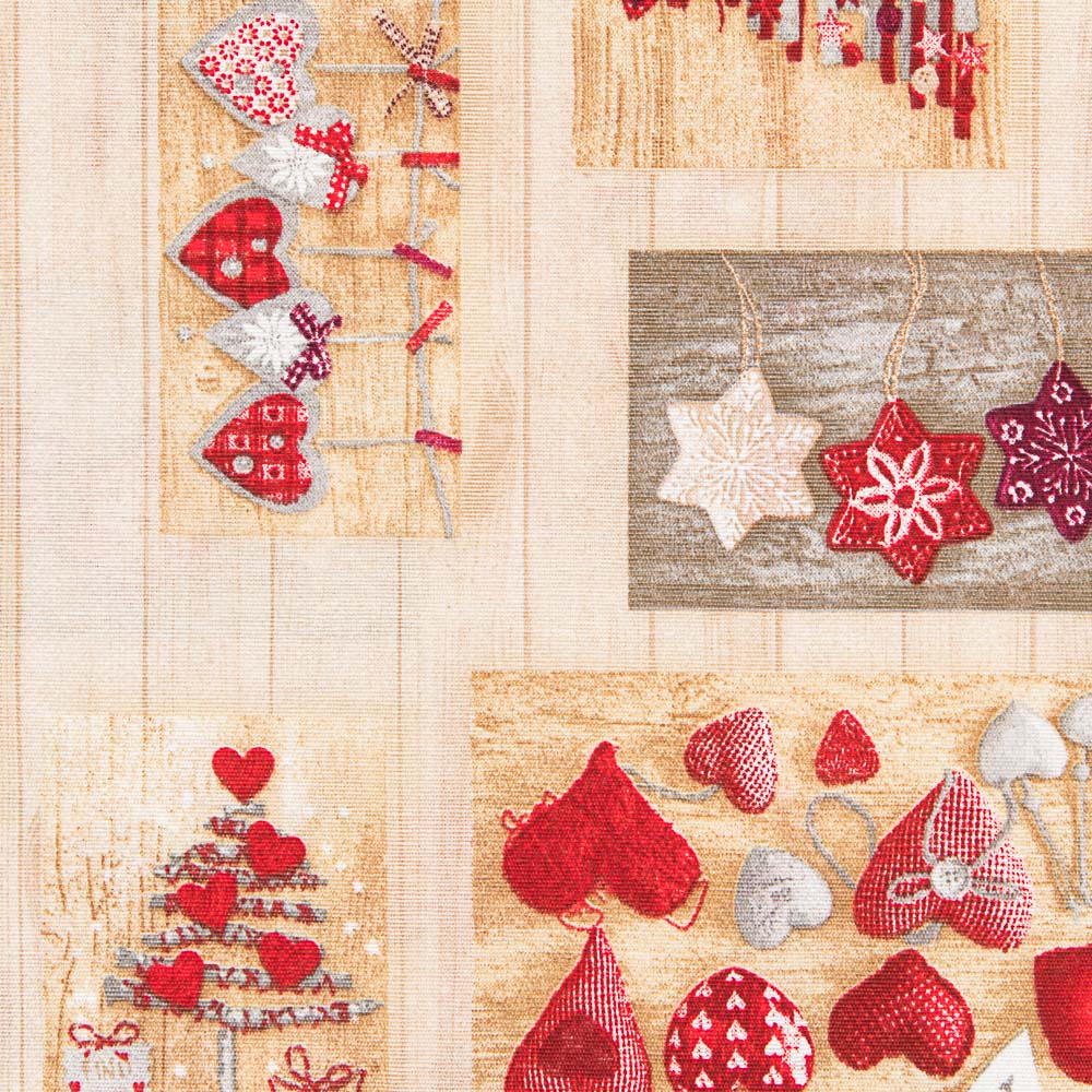 Loneta Navidad Madera Clara Corazones | Telas mantel Navidad – Ribes ...